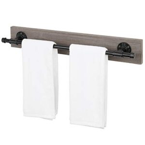 mygift realistic metal pipe bathroom towel bar with rustic brown solid wood wall mount industrial bathroom fixtures hanging towel rack