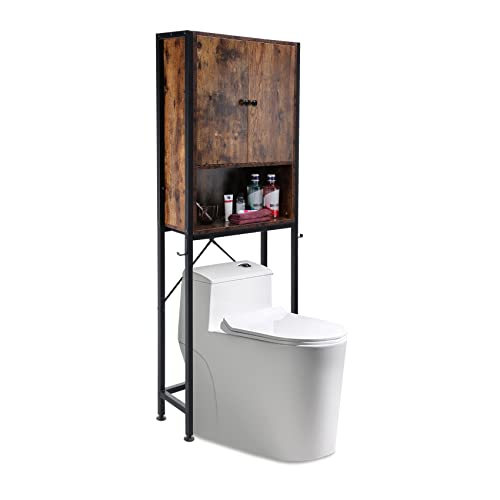 Tengchang Over The Toilet Storage Cabinet, Vintage Wooden Bathroom Spacesaver Organizer Over Toilet Shelf Racks, Rustic Brown