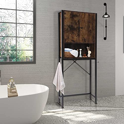 Tengchang Over The Toilet Storage Cabinet, Vintage Wooden Bathroom Spacesaver Organizer Over Toilet Shelf Racks, Rustic Brown