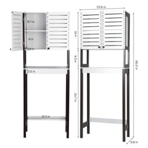 VOWNER Over The Toilet Storage Cabinet, 3-Tier Bathroom Organizer with Louvered-Style Doors and Adjustable Shelf, White and Coffee Brown MDF Board