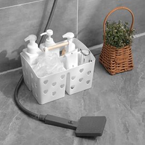 Anyoifax Portable Shower Caddy Plastic Basket with Wood Handle Divided Shower Tote Storage Organizer with Compartments for Bathroom, College Dorm, Kitchen, Bedroom - White