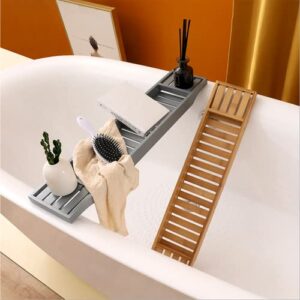 Huskydg Long Slatted Bathtub Tray Bathtub Trays Bamboo Bathtub Caddy Tray for Bath Tub Wooden for Luxury and Relaxing Fits Most Tubs Gift for Loved Ones,Wood Color