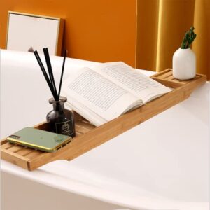 Huskydg Long Slatted Bathtub Tray Bathtub Trays Bamboo Bathtub Caddy Tray for Bath Tub Wooden for Luxury and Relaxing Fits Most Tubs Gift for Loved Ones,Wood Color