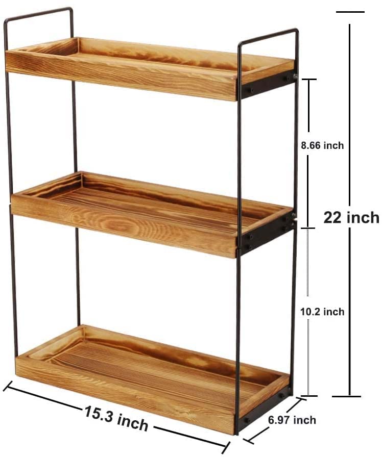 3 Tier Kitchen Countertop Organizer Bathroom Counter Storage Standing Rack Vanity Tray Cosmetic Shelf Make Up Storage Holder Wooden Spice Rack Seasoning Shelves Organizers For Bathroom Kitchen