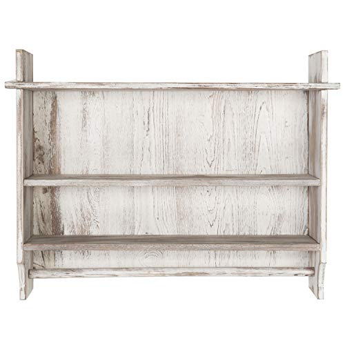 MyGift Wall Mounted Whitewashed Wood Bathroom Shelf Organizer Storage Rack with 3 Tier Shelving and 23 Inch Hand Towel Bar