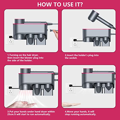 EID Smart Hand Dryer,Hair Dryer Holder for Dyson Hair Dryer Wall Mounted,Non-Perforated Organizer Holders for The Bathroom,Dual-Purpose for Storage Rack and Hand Dryer