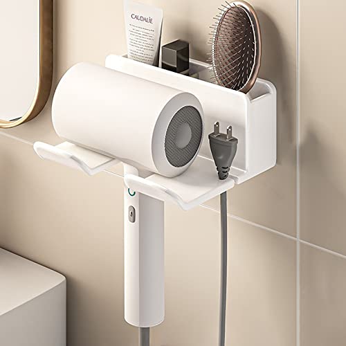 OLISHI Adhesive Hair Dryer Holder Stick on Wall or Wall Mount Bathroom Hair Blow Dryer Rack Organizer