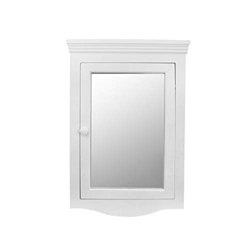 Renovators Supply Manufacturing White Corner Wall Mount Medicine Cabinet with Mirror Wooden Bathroom Storage 27 x 20 Inches Double Shelf Storage Cabinet Pre-Assembled Recessed Door with Hardware