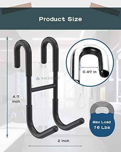 NACETURE Over Shower Door Hooks (3 Pack) Towel Hooks Towel Hanger for Bathroom No Drill Frameless Glass –Stainless Steel Bar Holder, Shower Squeegee Rack, Glass Robe Hook for Organize (Black 3 Pack)