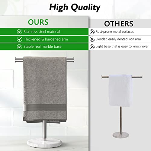 Luxspire Hand Towel Holder with Natural Marble Base, Countertop Paper Towel Stand, Stainless Steel Hand Towel Rack Toilet Paper Roll Holder, Towel Holder for Bathroom Vanity Countertop, T-Shape