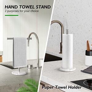 Luxspire Hand Towel Holder with Natural Marble Base, Countertop Paper Towel Stand, Stainless Steel Hand Towel Rack Toilet Paper Roll Holder, Towel Holder for Bathroom Vanity Countertop, T-Shape