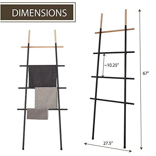 INNOKA Freestanding Towel Ladder Rack, Household Use, Space Saving, No-Scratch Wood, Black