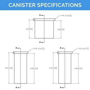 3.0", 2.0" and 2.0" Open Canister Bundle for Hot Tools, Hair Dryer, Curling Iron, and Flat Iron Holder Tube Ring | Docking Drawer | Chrome Steel