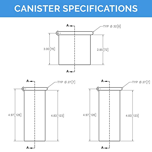 3.0", 2.0" and 2.0" Open Canister Bundle for Hot Tools, Hair Dryer, Curling Iron, and Flat Iron Holder Tube Ring | Docking Drawer | Chrome Steel