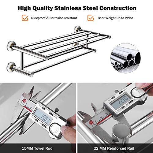 Tangkula Wall Mounted Bathroom Shelf with 2-Tier Bars, 24 Inch Stainless Steel Shelf, Polished Mirror Finish, Home Hotel Toilet Double Layer Bathroom Shelf