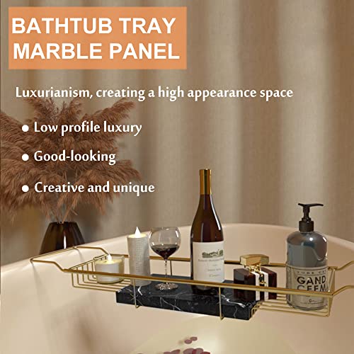 Lelekdo Stainless Steel Bathtub Tray - Expandable Bathroom Tray - Marble Advanced Adjustable Bathroom Tray for Tub (Marble Bathtub Tray)