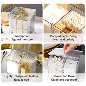 SHAIDOJIO Qtip Holder, Cotton Swabs Holder, Clear Modern Bathroom Organizer, Apothecary Jars with Lids, 3 Grids Separate Vanity Storage Jars for Cotton Ball, Swabs, Floss, Makeup Sponges(Style A)