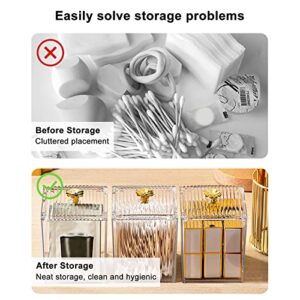 SHAIDOJIO Qtip Holder, Cotton Swabs Holder, Clear Modern Bathroom Organizer, Apothecary Jars with Lids, 3 Grids Separate Vanity Storage Jars for Cotton Ball, Swabs, Floss, Makeup Sponges(Style A)