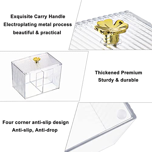 SHAIDOJIO Qtip Holder, Cotton Swabs Holder, Clear Modern Bathroom Organizer, Apothecary Jars with Lids, 3 Grids Separate Vanity Storage Jars for Cotton Ball, Swabs, Floss, Makeup Sponges(Style A)