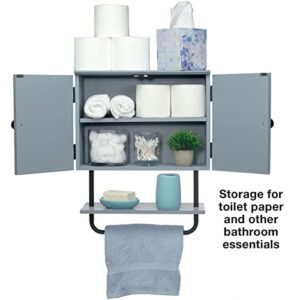 EXCELLO GLOBAL PRODUCTS 17x21” Barndoor Bathroom Wall Cabinet, Space Saver Storage Cabinet Kitchen Medicine Cabinet with Adjustable Shelf and Towel Bar, Rustic Gray