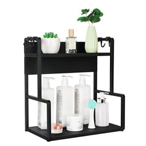 rekrang bathroom organizer countertop,2 tier metal kitchen spice rack bathroom tray cosmetic organizer,counter storage shelf for bathroom kitchen living room bedroom (black)