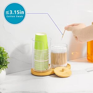 VITVITI Bathroom Cup Dispenser, Paper Cup Holder for Mouthwash Dispenser, Floss Cotton Swab Canister Cotton Ball Holder for Vanity with Bamboo Tray/Lid, Clear