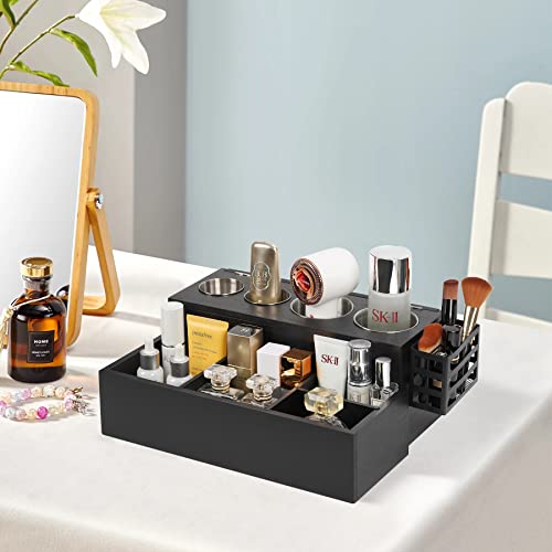 TRSPCWR Hair Tool Organizer, Wooden Hair Dryer Holder and Bathroom Countertop Blow Dryer Holder, Vanity Caddy Storage Stand for Accessories, Makeup, Toiletries