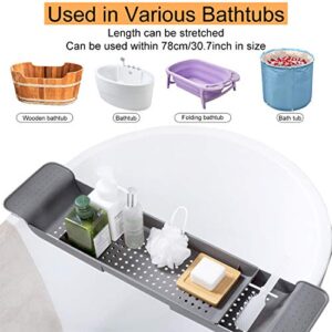 Expandable Bath Shelf Bathtub Caddy Tray Adjustable Plastic Shower Organizer Trays Extending Home Bathroom Sides Bath Tub Caddy Tray Rack Soap Shower Storage Kitchen Wine Tray Holder SPA Ttray (White)