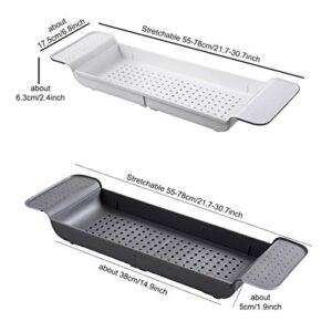 Expandable Bath Shelf Bathtub Caddy Tray Adjustable Plastic Shower Organizer Trays Extending Home Bathroom Sides Bath Tub Caddy Tray Rack Soap Shower Storage Kitchen Wine Tray Holder SPA Ttray (White)