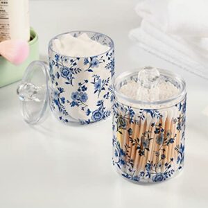 Kigai Cotton Swabs Organizer Blue Wildflowers Qtip Holder Dispenser with Lid Apothecary Jar Set 2PCS Reusable Clear Plastic Cans for Dry Food