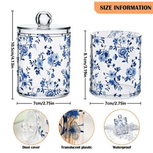 Kigai Cotton Swabs Organizer Blue Wildflowers Qtip Holder Dispenser with Lid Apothecary Jar Set 2PCS Reusable Clear Plastic Cans for Dry Food