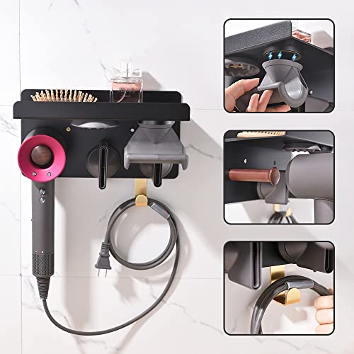 Wall Mounted Holder Compatible with Dyson Hair Dryer, Organizer Stand for Hair Dryer Wire Attachments Diffuser Nozzles, for Home Bedroom Bathroom