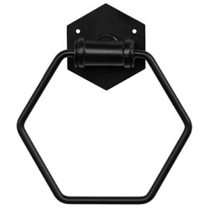 MyGift Wall Mounted Matte Black Rustic Pipe and Metal Wire Hexagonal Bathroom Hand Towel Holder Ring