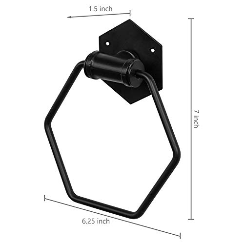 MyGift Wall Mounted Matte Black Rustic Pipe and Metal Wire Hexagonal Bathroom Hand Towel Holder Ring