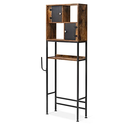 LAVIEVERT Over The Toilet Storage Rack with 2 Cabinets, 4-Tier Industrial Bathroom Organizer Shelves, Freestanding Space Saver Toilet Stands for Restroom, Laundry - Rustic Brown