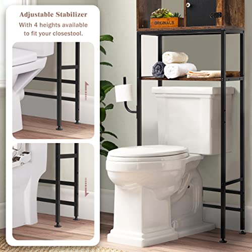 LAVIEVERT Over The Toilet Storage Rack with 2 Cabinets, 4-Tier Industrial Bathroom Organizer Shelves, Freestanding Space Saver Toilet Stands for Restroom, Laundry - Rustic Brown