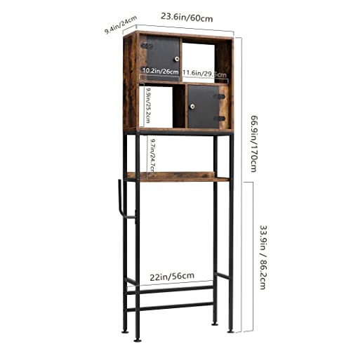 LAVIEVERT Over The Toilet Storage Rack with 2 Cabinets, 4-Tier Industrial Bathroom Organizer Shelves, Freestanding Space Saver Toilet Stands for Restroom, Laundry - Rustic Brown