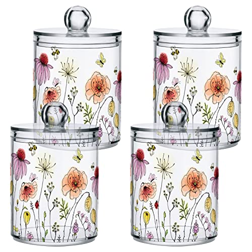 2 Pack Qtip Holder Dispenser with Lids, Flowers Floral Dragonfly Plastic Storage Containers,Bathroom Canisters Organizer for Cotton Ball, Cotton Swab, Cotton Round Pads, Floss 21213294