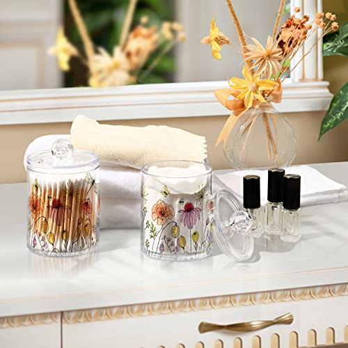 2 Pack Qtip Holder Dispenser with Lids, Flowers Floral Dragonfly Plastic Storage Containers,Bathroom Canisters Organizer for Cotton Ball, Cotton Swab, Cotton Round Pads, Floss 21213294