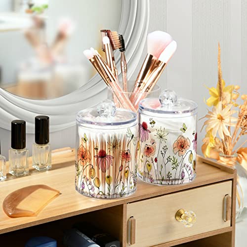 2 Pack Qtip Holder Dispenser with Lids, Flowers Floral Dragonfly Plastic Storage Containers,Bathroom Canisters Organizer for Cotton Ball, Cotton Swab, Cotton Round Pads, Floss 21213294