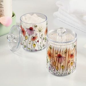 2 Pack Qtip Holder Dispenser with Lids, Flowers Floral Dragonfly Plastic Storage Containers,Bathroom Canisters Organizer for Cotton Ball, Cotton Swab, Cotton Round Pads, Floss 21213294