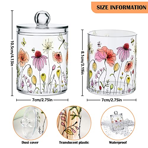 2 Pack Qtip Holder Dispenser with Lids, Flowers Floral Dragonfly Plastic Storage Containers,Bathroom Canisters Organizer for Cotton Ball, Cotton Swab, Cotton Round Pads, Floss 21213294