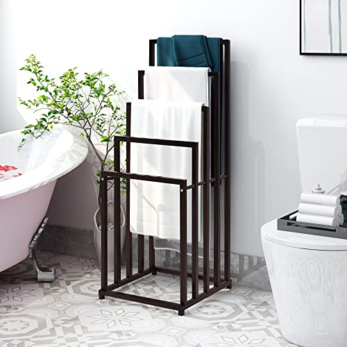 Towel Rack， Towel Bar， Hand Towel Holder，Modern Metal Freestanding 5 Tier Towel Rack Storage Organizer Washcloths Holder for Bathroom Living Room Washroom Brown