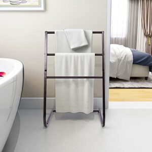 freestanding metal towel rack scarf rack coat rack 3 bars freestanding drying shelf for bathroom, bedroom, living room 3-tiers brown