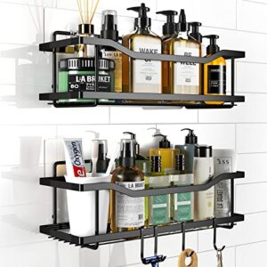 weyeen shower caddy bathroom shelf, no drilling adhesive bathroom storage organizer with 4 hooks, rustproof stainless steel shower shelf for inside shower & kitchen storage , 2 pack (black)