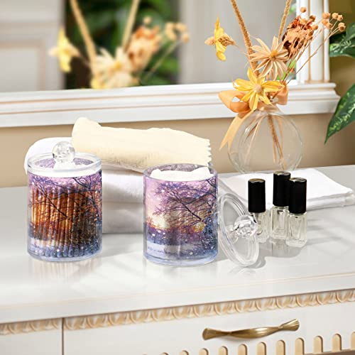 ALAZA 4 Pack Qtip Holder Dispenser Winter Bathroom Organizer Canisters for Cotton Balls/Swabs/Pads/Floss,Plastic Apothecary Jars for Vanity