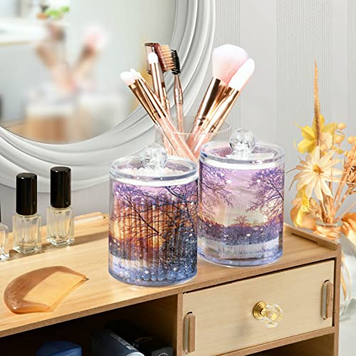 ALAZA 4 Pack Qtip Holder Dispenser Winter Bathroom Organizer Canisters for Cotton Balls/Swabs/Pads/Floss,Plastic Apothecary Jars for Vanity