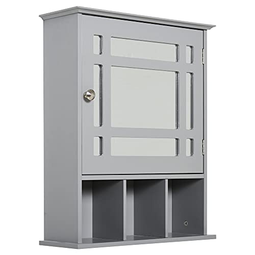 kleankin Bathroom Medicine Cabinet Wall Mount with Mirror Door 3 Shelf Organizer for Bathroom, Kitchen, Grey