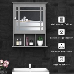 kleankin Bathroom Medicine Cabinet Wall Mount with Mirror Door 3 Shelf Organizer for Bathroom, Kitchen, Grey