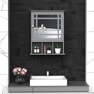 kleankin Bathroom Medicine Cabinet Wall Mount with Mirror Door 3 Shelf Organizer for Bathroom, Kitchen, Grey